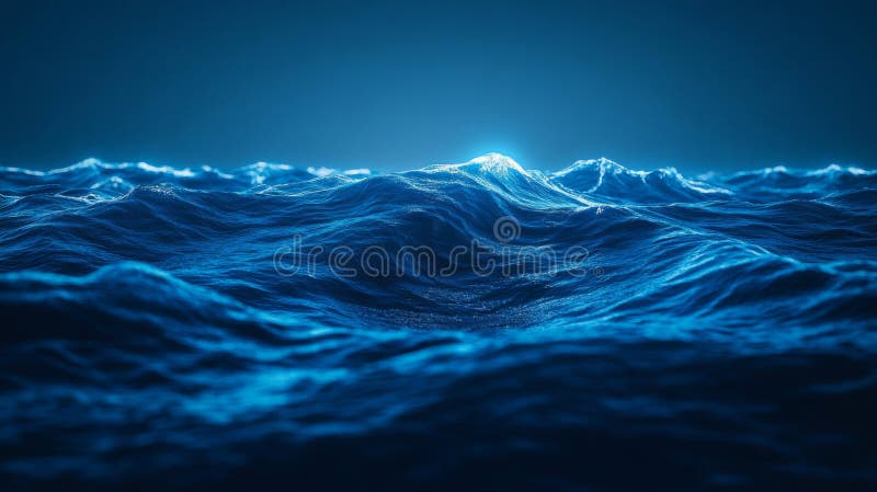 Abstract Digital Ocean Waves at Night Stock Illustration - Illustration ...