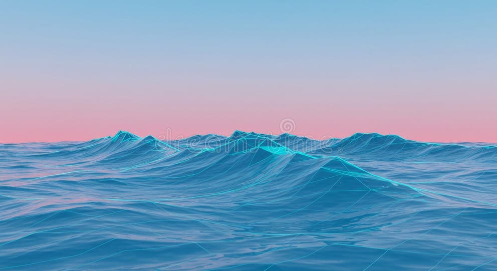 Abstract Digital Ocean Waves at Sunset Stock Illustration ...