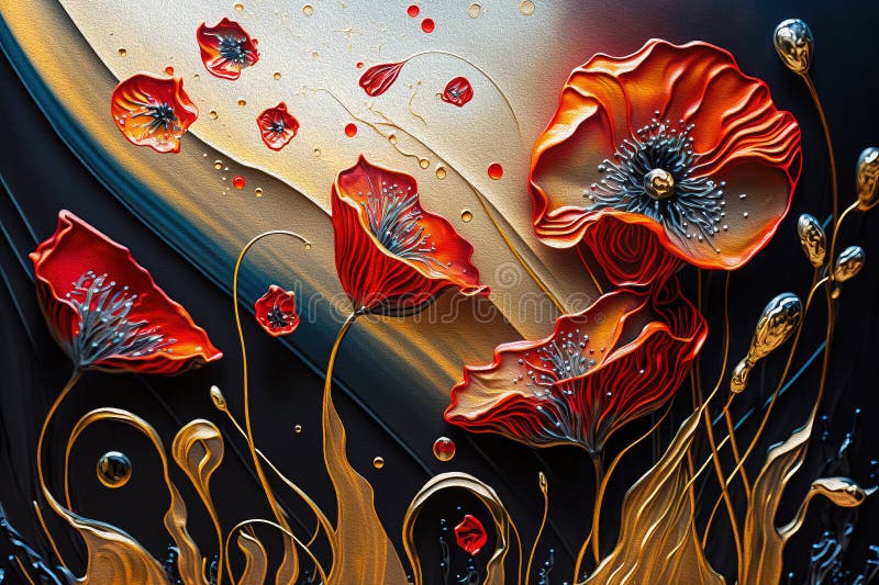 Abstract Digital Oil Painting of Red Poppy Flowers .AI Generated ... Abstract Digital Oil Painting of Red Poppy Flowers .AI Generated ...