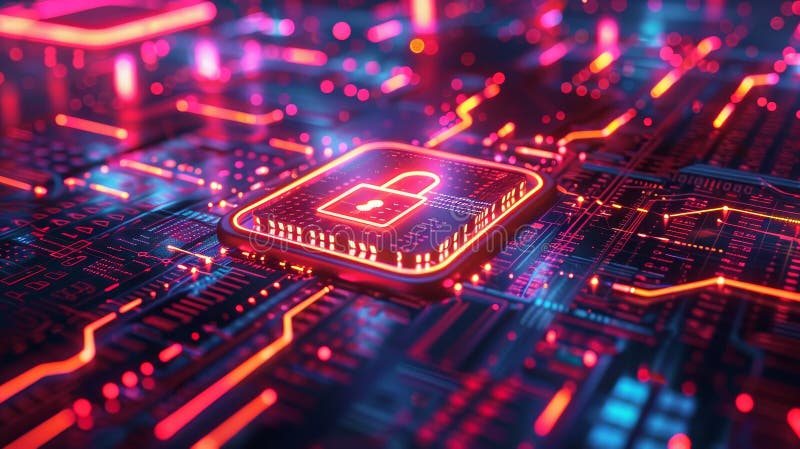 Abstract Digital Padlock Symbolizing Cybersecurity and Data Protection ...