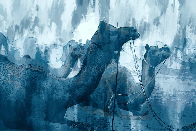 Abstract Digital Painting of Camels in Desert Stock Illustration ...
