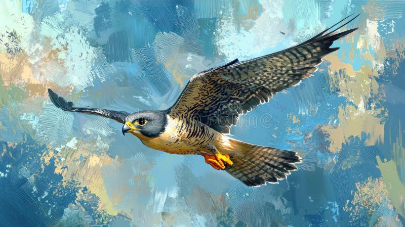 Abstract Digital Painting of a Falcon in Flight with Blurred Colorful ...