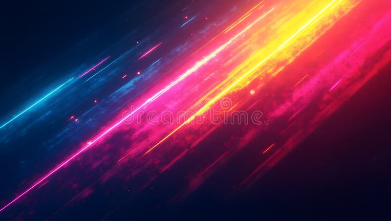 Abstract Digital Painting Featuring Diagonal Streaks of Bold Neon ...