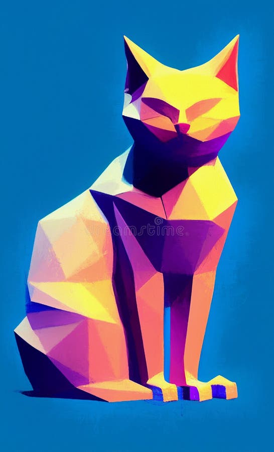 Low Poly Cat - Stylized Digital Art Stock Illustration - Illustration ...
