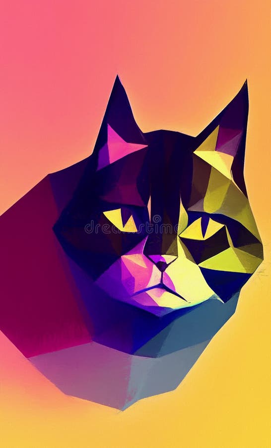 Low Poly Cat - Stylized Digital Art Stock Illustration - Illustration ...