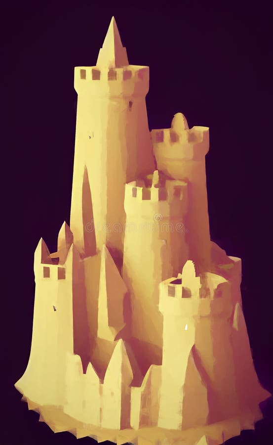 Low Poly Sand Castle - Stylized Digital Art Stock Illustration ...