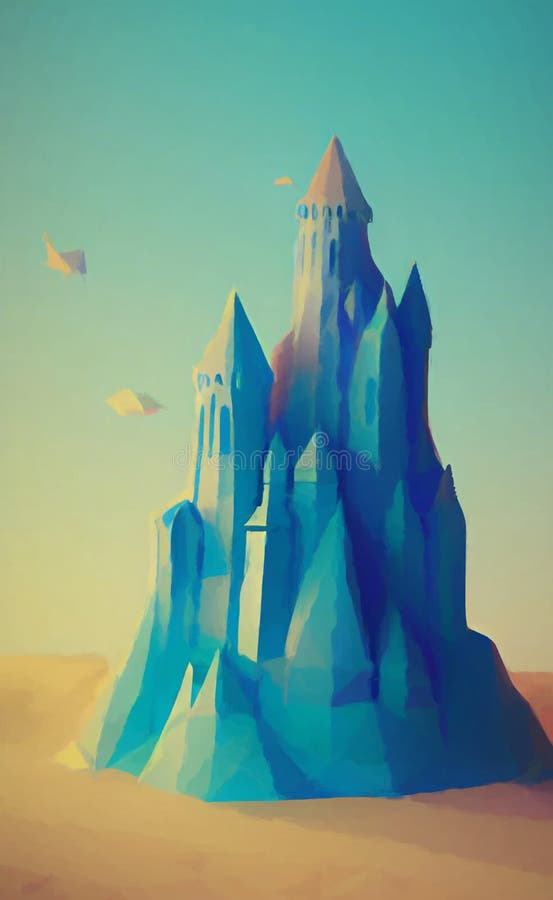 Low Poly Sand Castle - Stylized Digital Art Stock Illustration ...