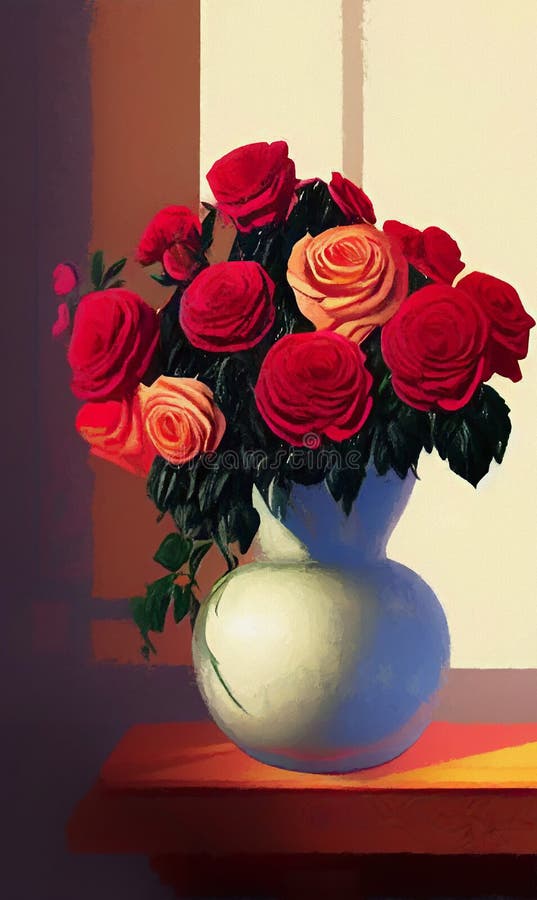 Vase With Roses Digital Art Stock Illustration Illustration Of
