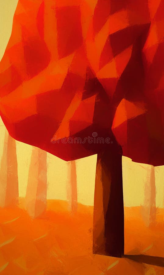 Low Poly Autumn Tree - Digital Painting Stock Illustration ...