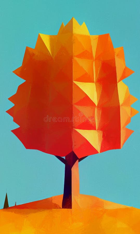 Low Poly Autumn Tree - Digital Painting Stock Illustration ...
