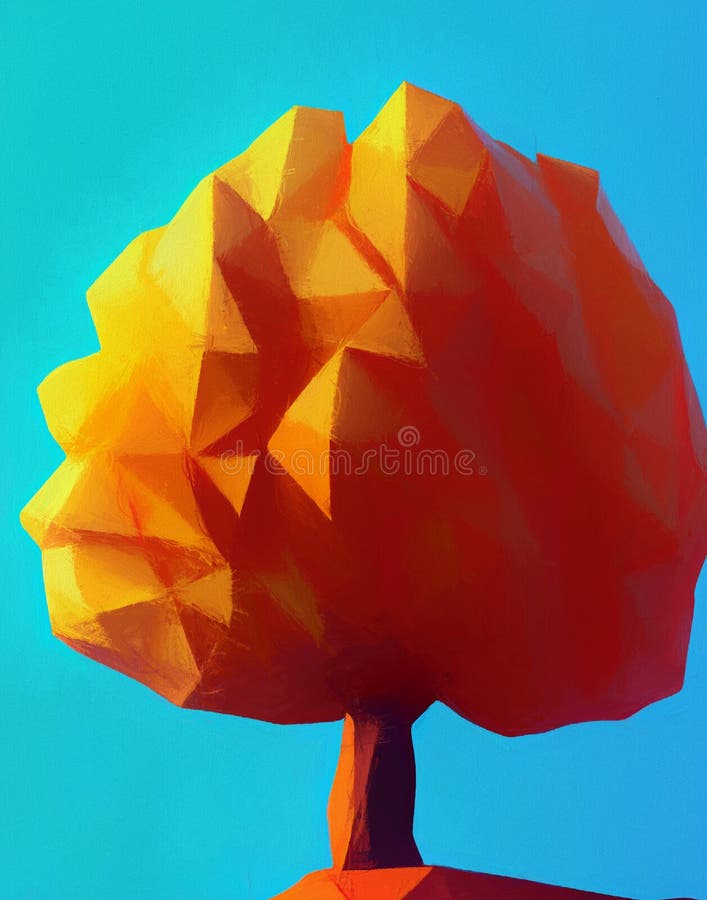 Low Poly Autumn Tree - Digital Painting Stock Illustration ...