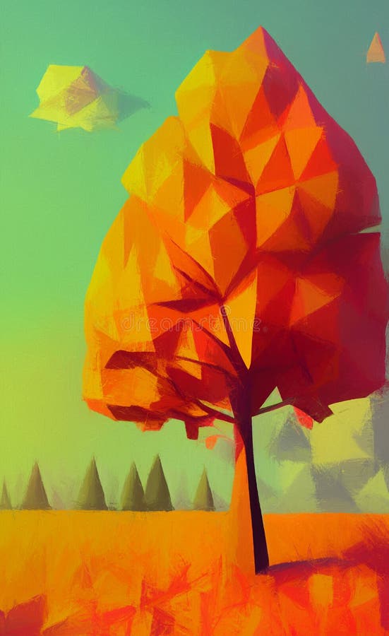 Low Poly Autumn Tree - Digital Painting Stock Illustration ...