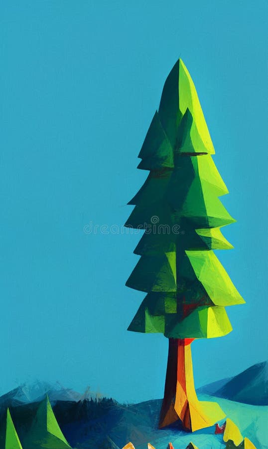 Low Poly Fir Tree - Digital Painting Stock Illustration - Illustration ...