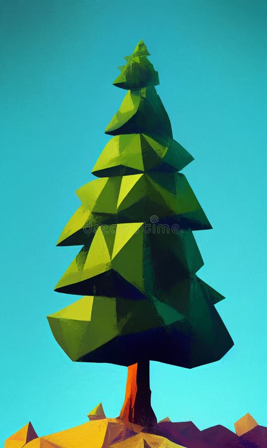 Low Poly Fir Tree - Digital Painting Stock Illustration - Illustration ...