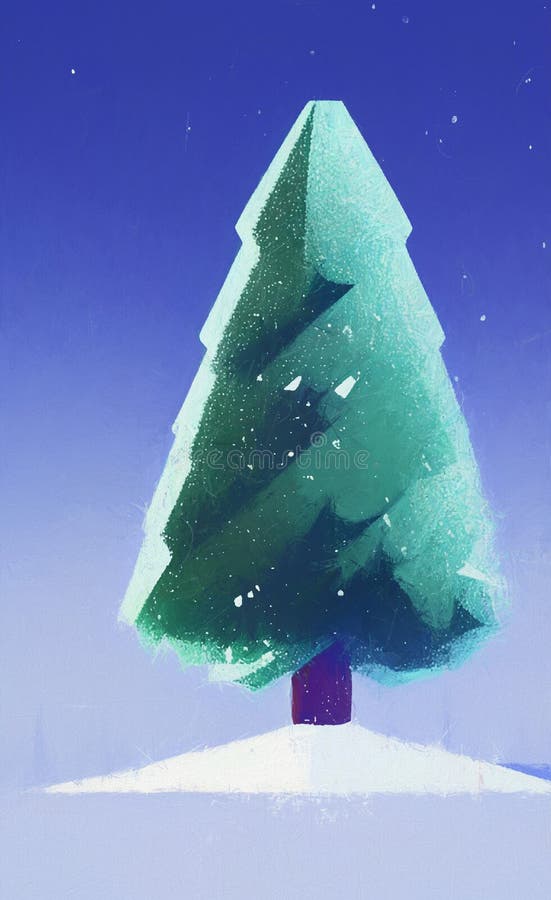 Low Poly Fir Tree in Winter - Digital Painting Stock Illustration ...