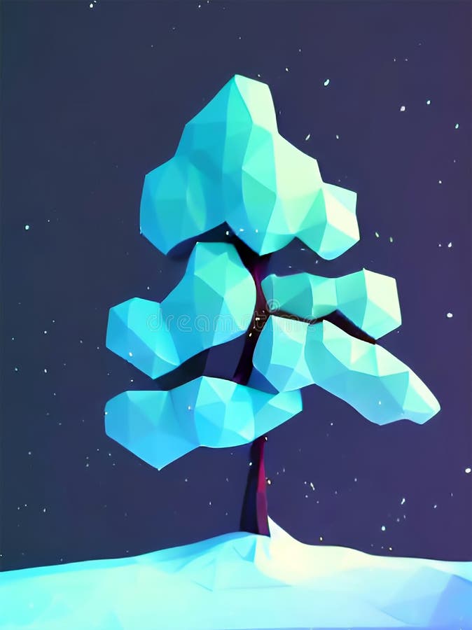 Low Poly Winter Tree - Digital Painting Stock Illustration ...