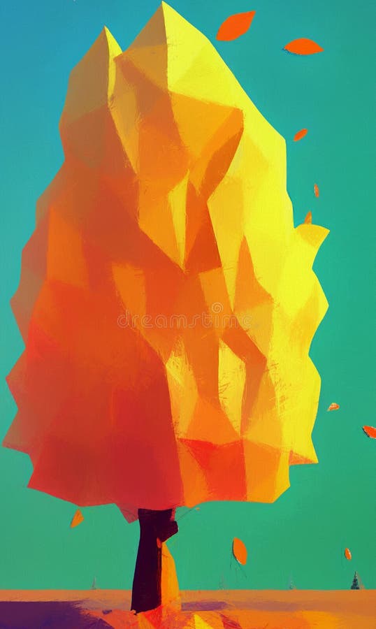 Low Poly Autumn Tree - Digital Painting Stock Illustration ...