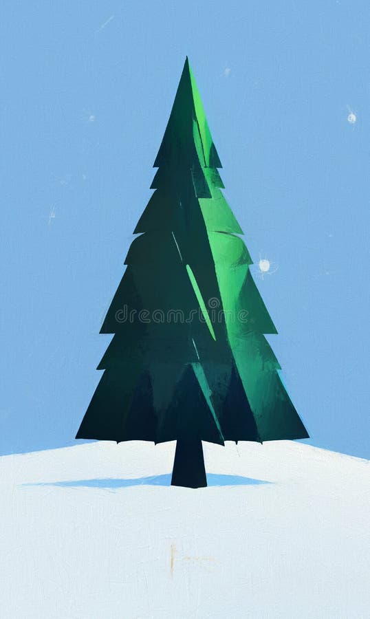 Low Poly Fir Tree in Winter - Digital Painting Stock Illustration ...