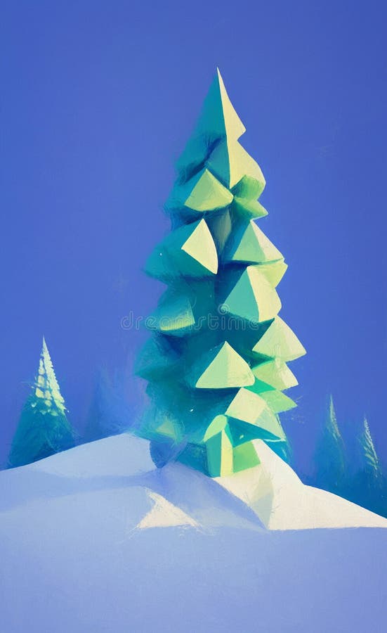 Low Poly Fir Tree in Winter - Digital Painting Stock Illustration ...