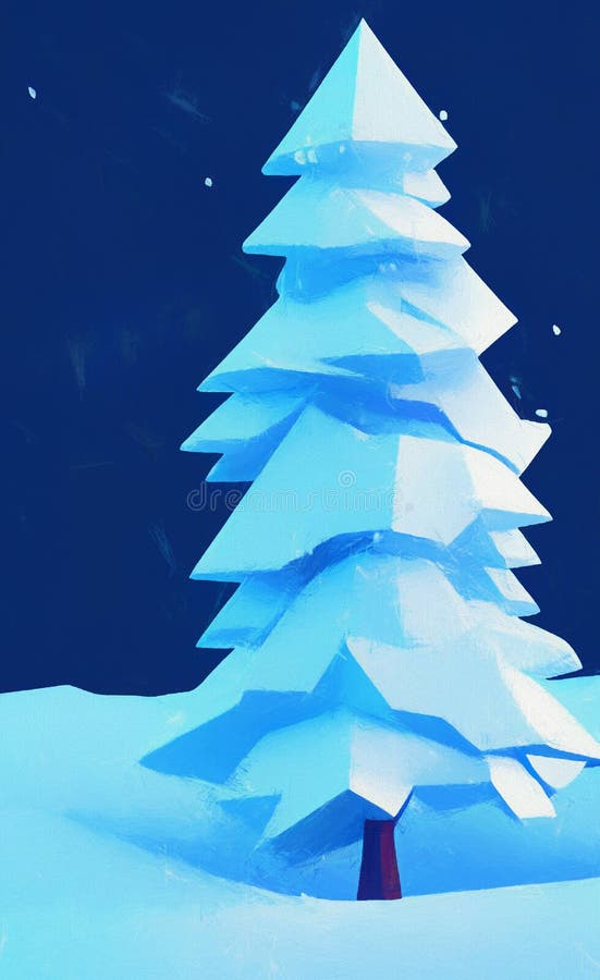Low Poly Fir Tree in Winter - Digital Painting Stock Illustration ...