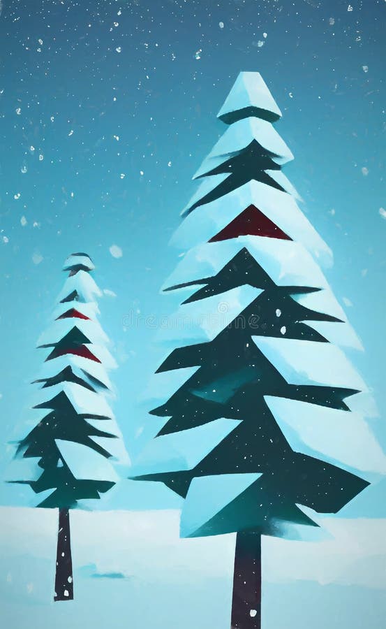Low Poly Fir Tree in Winter - Digital Painting Stock Illustration ...