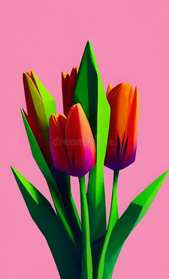 Low Poly Tulips - Stylized Digital Art Stock Illustration - Illustration of figures, drawing ...