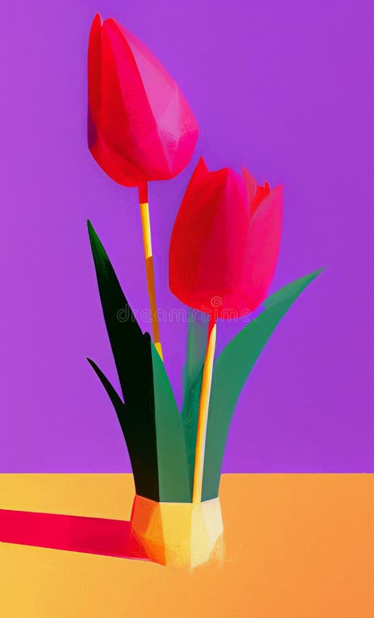 Low Poly Tulips - Stylized Digital Art Stock Illustration ...