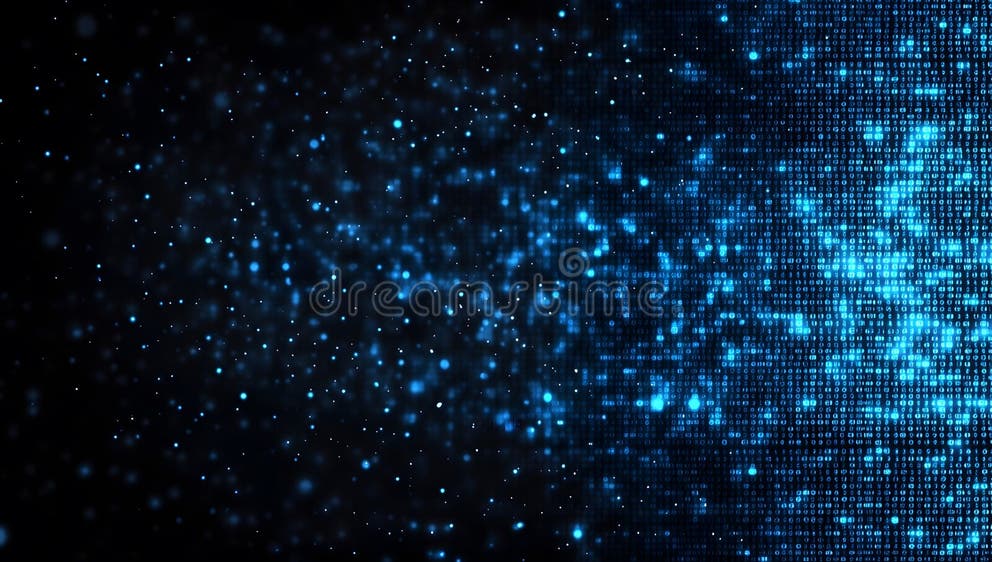 Abstract Digital Particle Matrix with Glowing Blue Lights Binary Code ...