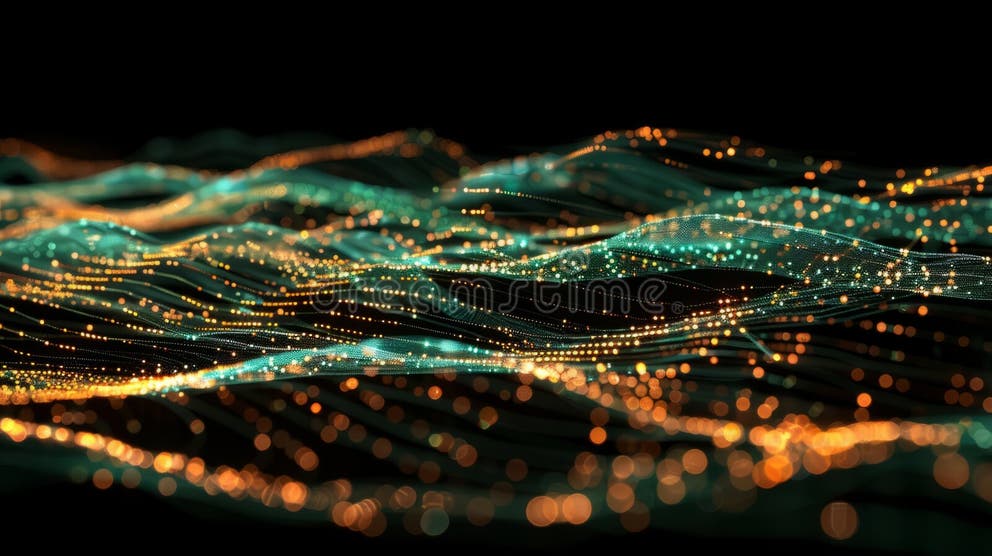 Abstract Digital Particle Wave Network, Data Stream Visualization, Futuristic Connection ...