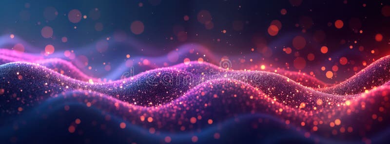 Abstract Digital Particles Form Wavy Pattern. Colorful Sparkling Elements Create Dynamic Motion ...