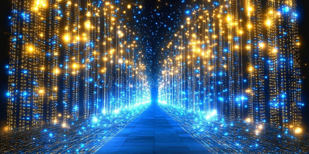 Abstract Digital Pathway with Blue and Gold Lights Stock Illustration ...
