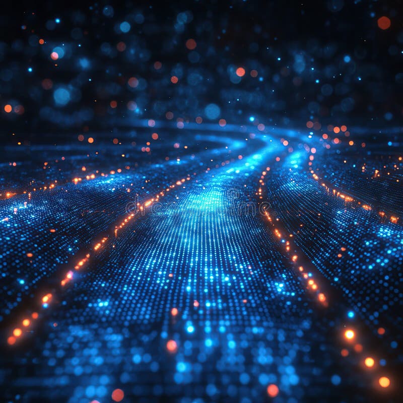 Abstract Digital Pathway of Glowing Particles Stock Illustration ...