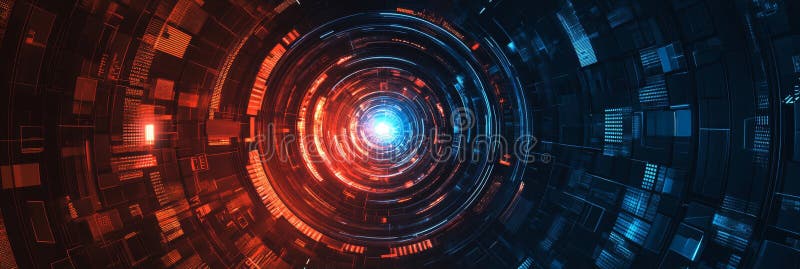 Abstract Digital Pathways with Central Cluster of Intense Blue Light ...