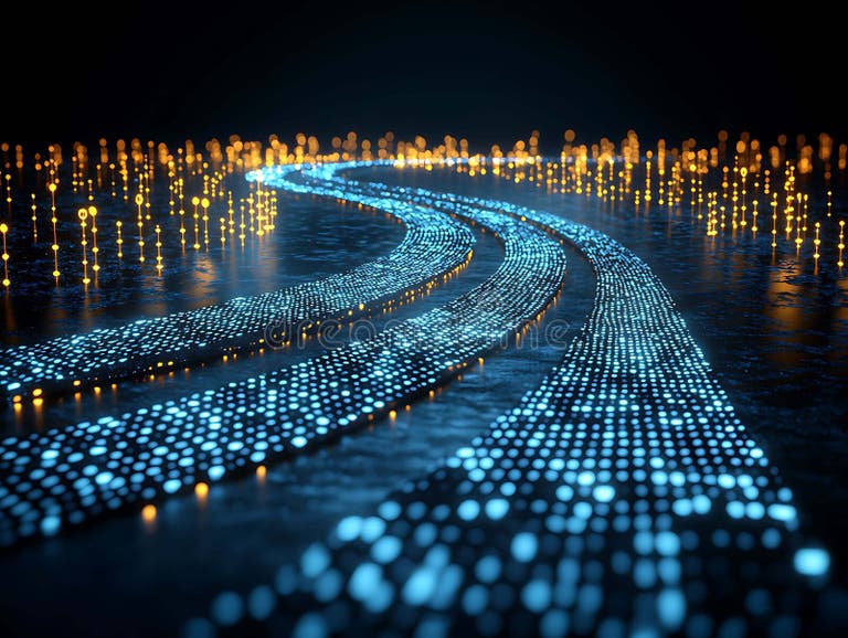 Abstract Digital Pathways Illuminate the Future of Technology. Glowing ...