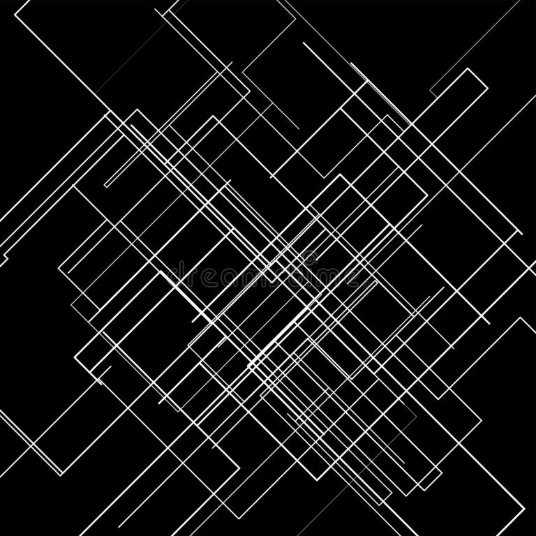 Abstract Digital Patterns in Black and White. White Lines on a Black ...