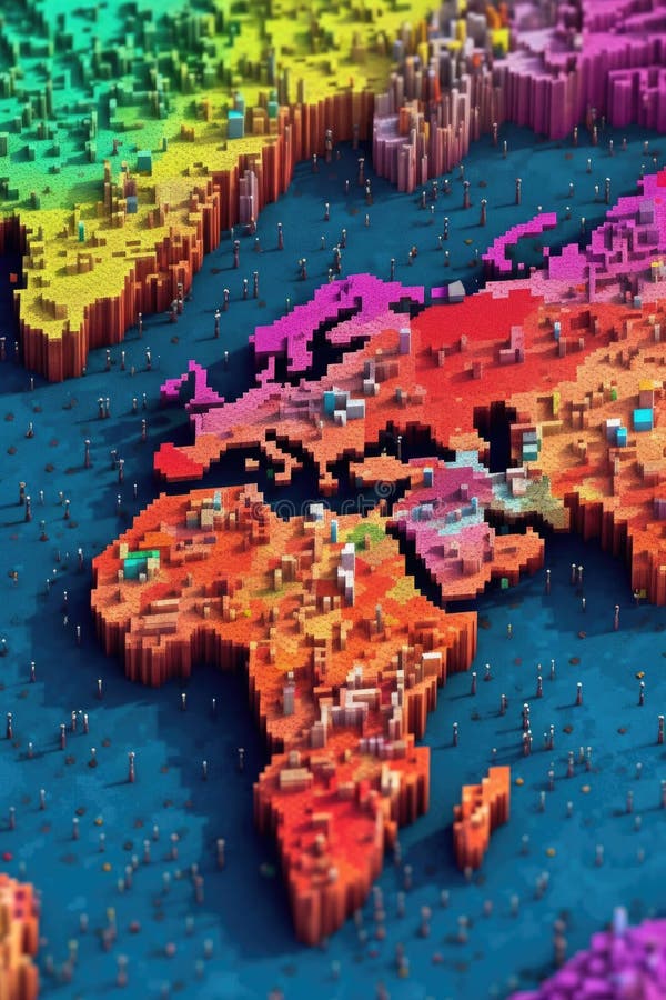 Abstract Digital Pixel World Map Design Stock Illustration ...