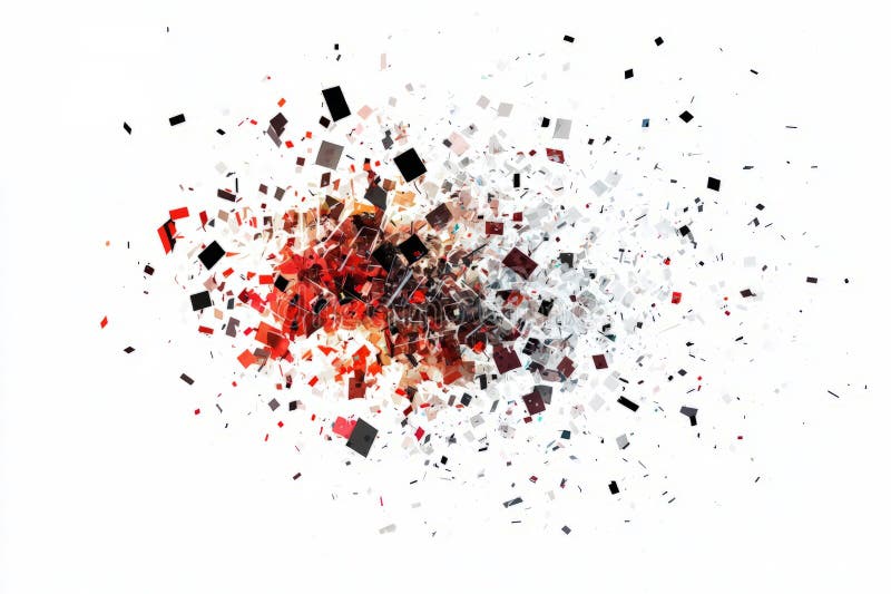 Abstract Digital Pixels Breaking Apart in a Fragmented Explosion ...