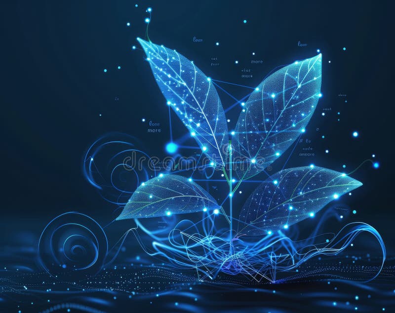 Abstract Digital Plant with Glowing Leaves Representing Technology and ...