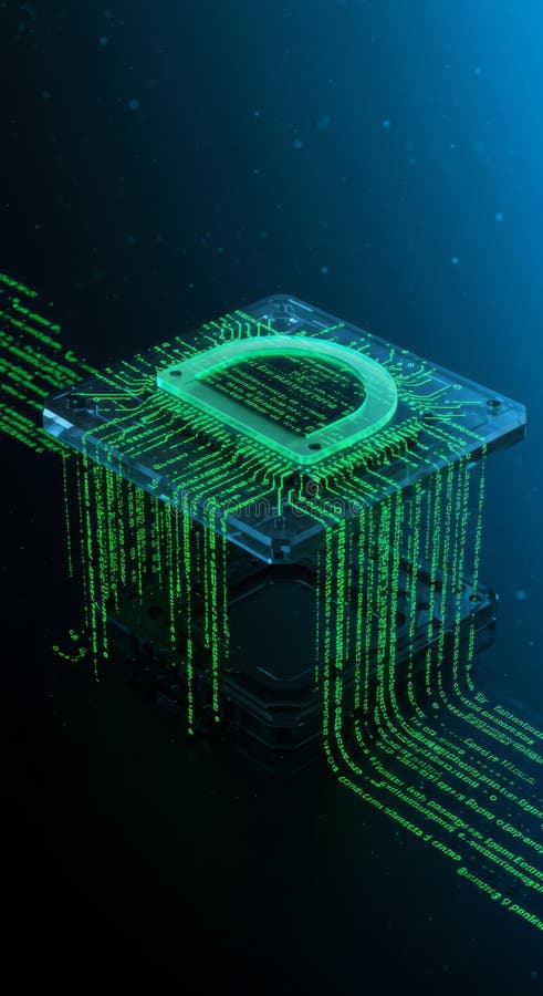 Abstract Digital Processor with Green Code Streams Stock Illustration ...