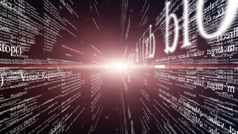 Abstract Digital Program Code in Blocks on a Black Background Stock ...