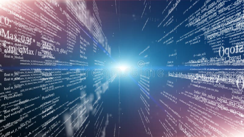 Abstract Digital Program Code in Blocks on a Black Background Stock ...