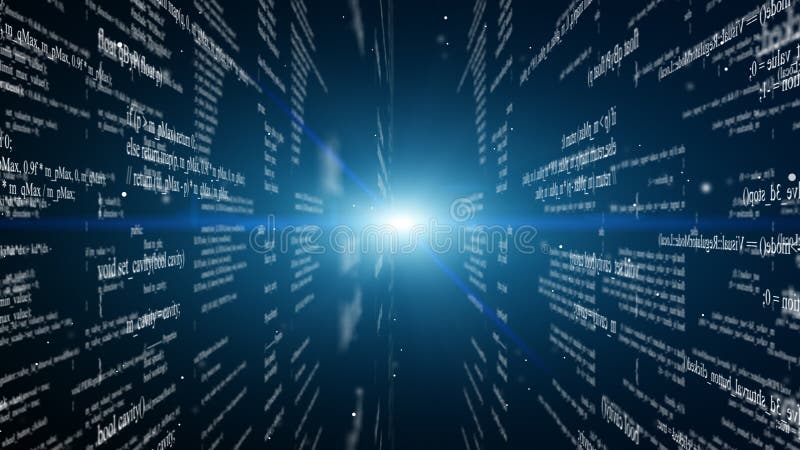 Abstract Digital Program Code in Blocks on a Black Background Stock ...