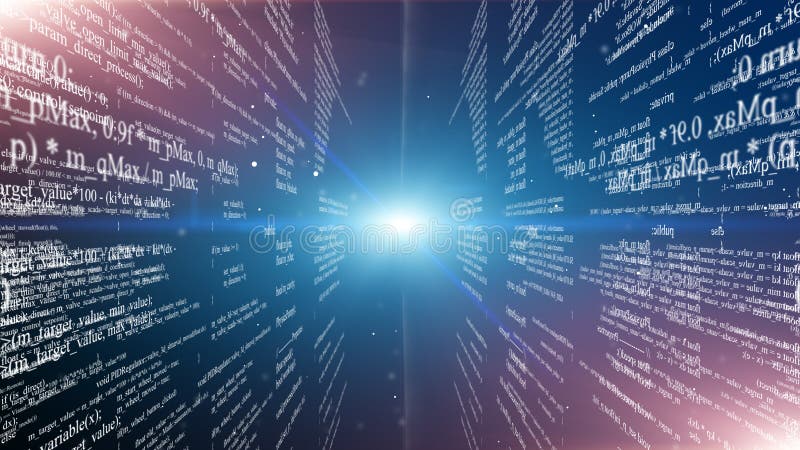 Abstract Digital Program Code in Blocks on a Black Background Stock ...