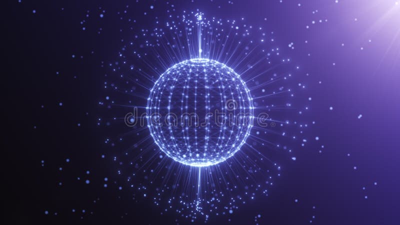 Abstract Digital Purple Blue Sphere of Lines and Glowing Particles ...
