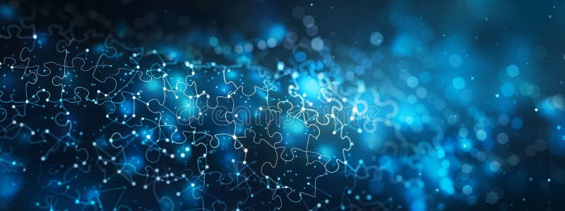 Abstract Digital Puzzle Background with Glowing Blue Lights and Bokeh ...