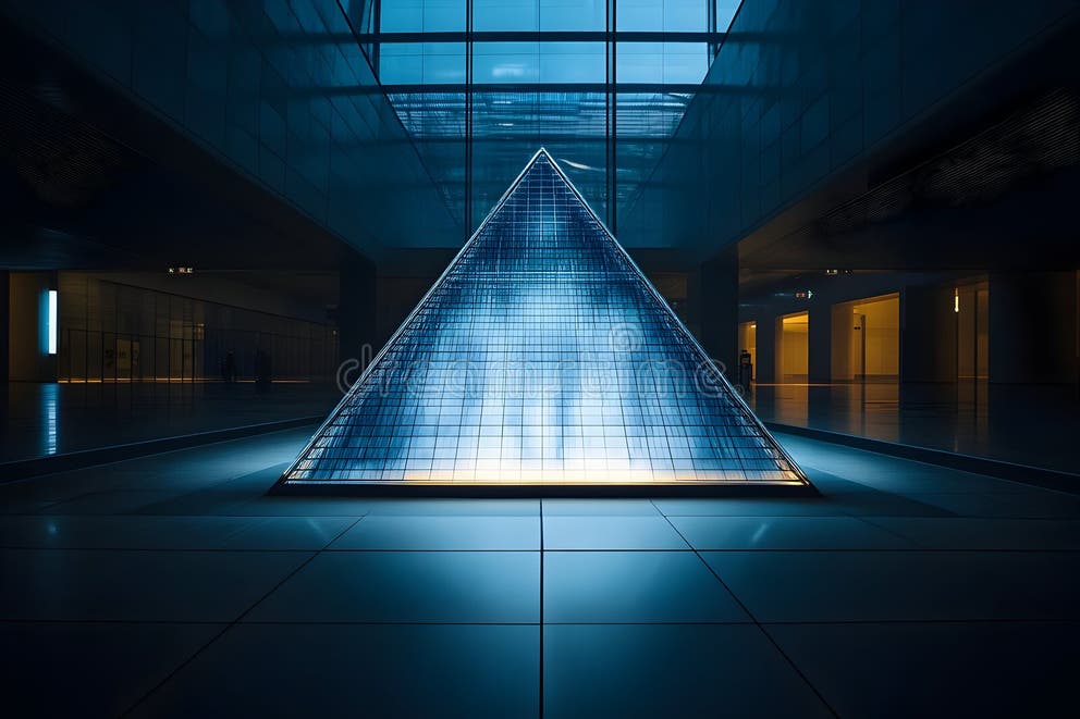 Abstract Digital Pyramid with Neon Blue Lights in a Dark Sci-Fi Setting ...