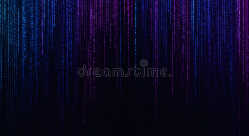 Abstract Digital Rain Background with Falling Code in Blue and Purple ...
