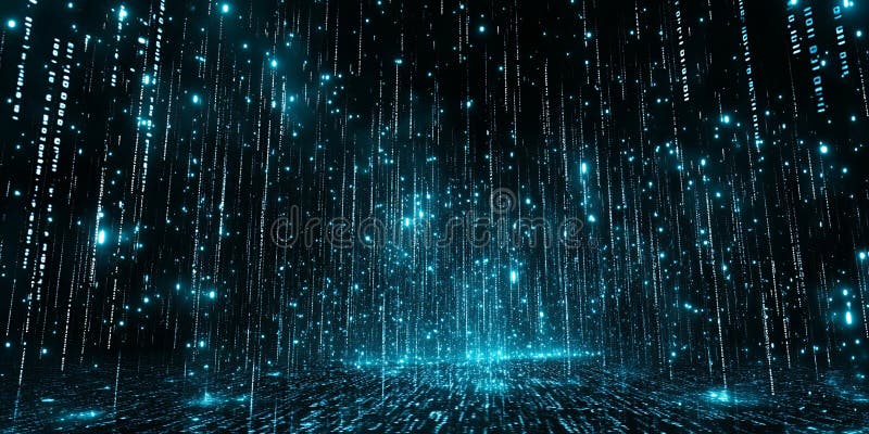 Abstract Digital Rain with Glowing Blue Particles Stock Illustration ...