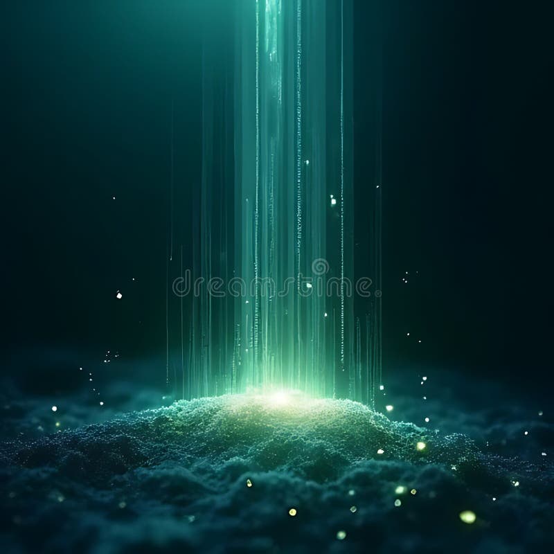 Abstract Digital Rain of Light Streams Downwards into a Textured ...