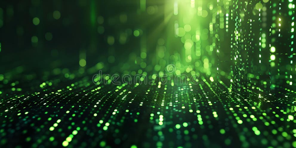 Abstract Digital Rain Matrix, Green Coding Data Streams. Futuristic Technology Concept. Virtual ...